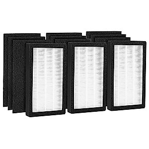 FLT4100 True HEPA Replacement Filter Size E for Guardian Technologies model AC4100 AC4100CA AC4150BL AC4150PCA AC4150P, 3 x Hepa Filter + 9 x Activated Carbon Pre-Filter