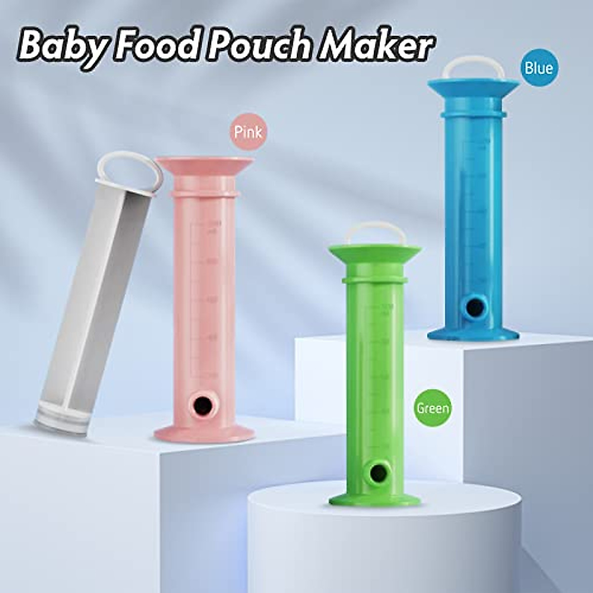 7 PCS Set Baby Food Pouch Maker, Reusable Pure Color Pouches, Toddler Fruit Squeeze Puree Filler for Kids (Green)
