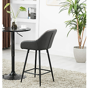 BTEXPERT Set of 2, 29 inch Bucket Upholstered Accent Dining Bar Chair, Vintage Gray Barstools (2) (5091H-2)