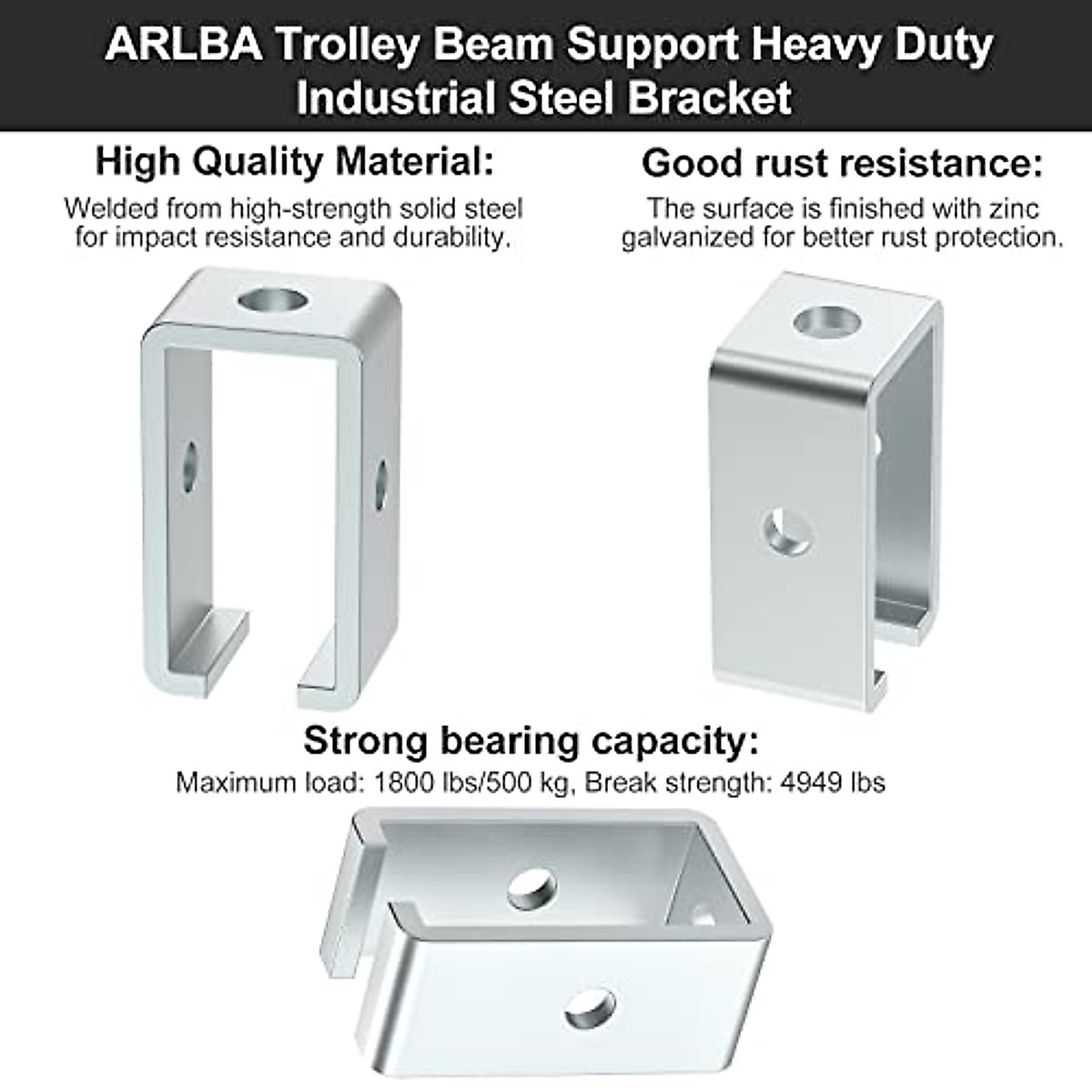 2 Pack Channel Trolley Track Support Hanger Bracket for All 1-5/8" Strut Channel,Heavy-Duty Steel Support Bracket,Trolley Strut Hangers w/Bolt &Nut for Punching Bag,Electric Hoist &Rolling Door