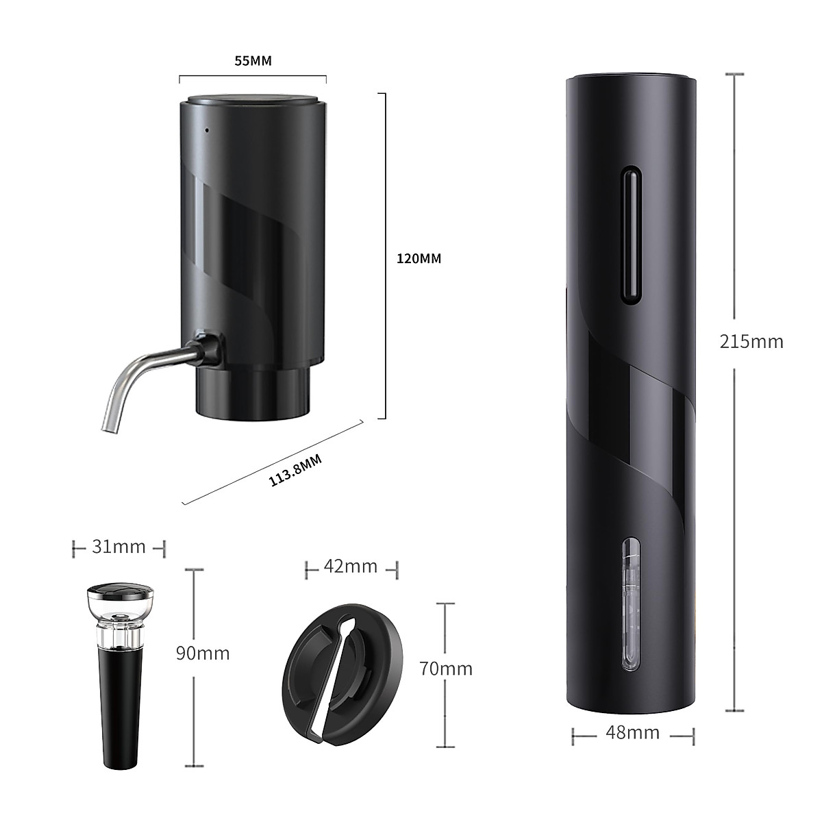 KAVYDENS 4-in-1 Electric Wine Opener Set – USB Rechargeable with Wine Decanter, Wine Aerator,Pourer, Wine Stopper and Foil Cutter. Gift set for Weddings, Parties, and Home Use