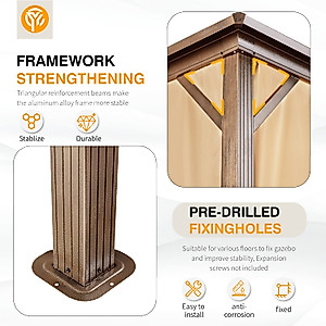 YOLENY 12x14FT Hardtop Gazebo, Galvanized Steel Double Roof Canopy with Netting and Curtains, Permanent Metal Pavilion Gazebos with Aluminum Frame for Patio Backyard Deck and Lawns