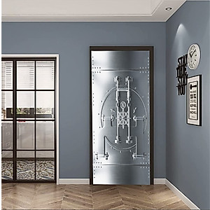artfanke 3D Door Sticker Peel and Stick Bank Vault Door Metal- self-Adhesive Murals Wallpaper Decal for Bedroom Decor 30.3"x78.7"(2 Sheets/Set)