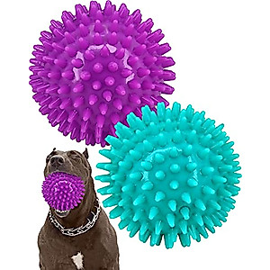 Pweituoet 2 Pack 4.5” Heavy Duty Squeaky Dog Ball for Medium Large Dogs, Spikey Dog Ball Toys for Clean Teeth and Training, Large Dog Toys for Aggressive Chewers…