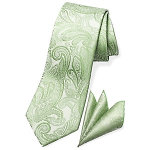 TaecMin Sage Tie Dusty Green Ties for Men Paisley Neckties and Pocket Squares Set for Weddings