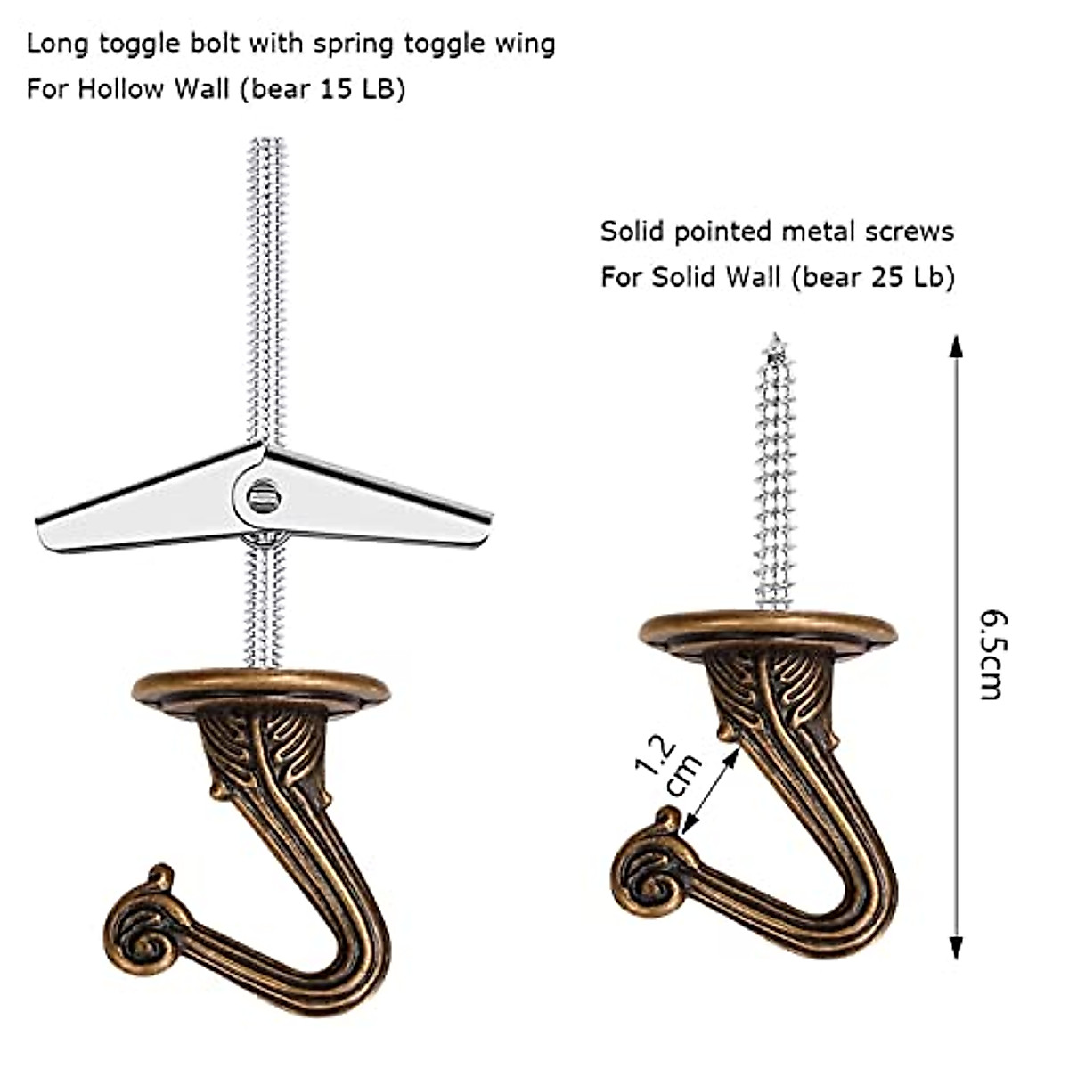 SEISSO 3 Sets Ceiling Hooks for Hanging Plants，Heavy Duty Metal Swag Hook with Hardware and Toggle Wings for Ceiling Installation Cavity Wall Fixing（Brass）