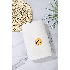 Ohocut 3 Pack Cotton Hand Towels, Decorative Hand Towels for Bathroom, Aesthetic Preppy Cute Smile Face Cream White Bath Hand Towels Set of 3