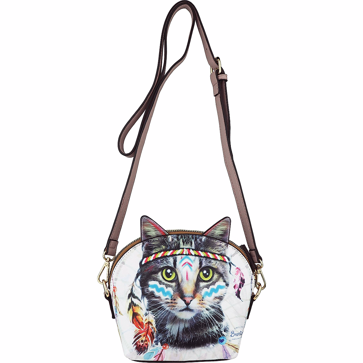 B BRENTANO Vegan Cute Bohemian Cat Animal 3-D Ear Crossbody Handbag (Boho Feline)