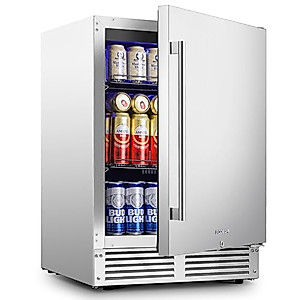 BODEGA 24 Inch Undercounter Outdoor Beverage Cooler Fridge with Stainless Steel Seamless Door，Hold 164 Cans w/Powerful Cooling Compressor for Patio Kitchen,Outdoor