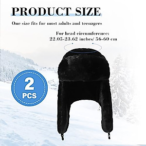 Twistover 2 Pcs Trapper Hat Furry Ushanka Russian Hat Warm Fluffy Hat Windproof Winter Hat Earflap Ski Hunting Hat Men Women(Black)