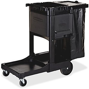 Rubbermaid Commercial Products-1861430, Executive Series Janitorial and Housekeeping Cleaning Cart with Locking Cabinet, Wheeled with Zippered Black Vinyl Bag, Black , 38" x 21.8" x 46"