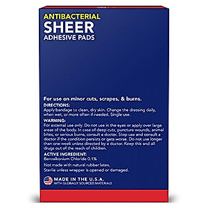 All Health Antibacterial Sheer Adhesive Pad Bandages, 3 in x 4 in, 30 ct | Helps Prevent Infection, Extra Large Comfortable Protection for First Aid and Wound Care