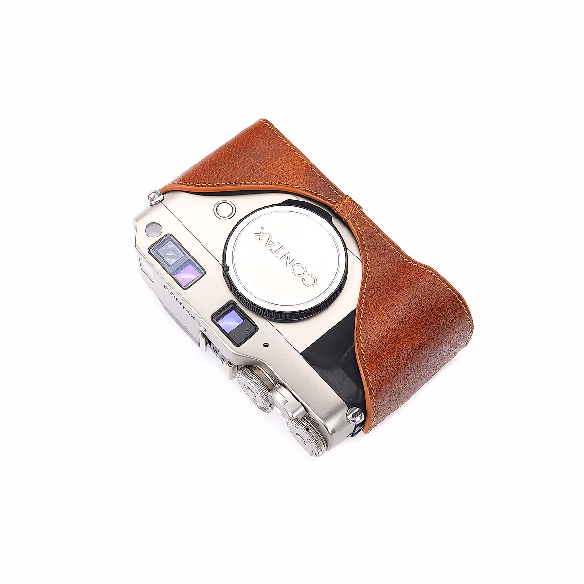 Contax G1 Case, BolinUS Handmade Genuine Real Leather Half Camera Case Bag Cover for Contax G1 Camera with Hand Strap (LavaBrown)