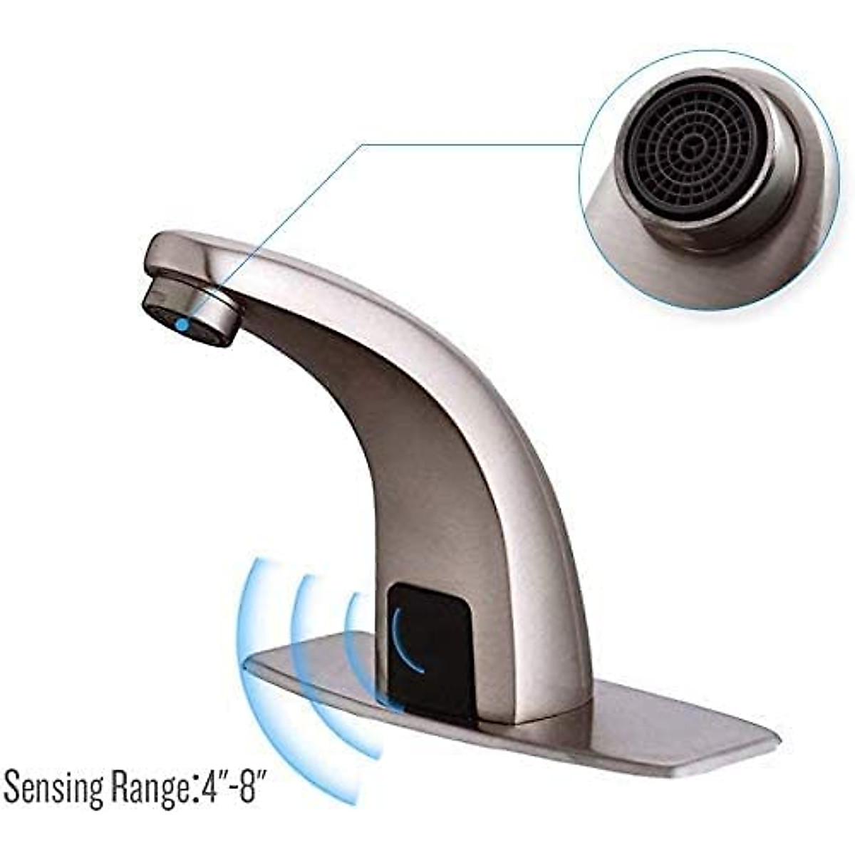 Automatic Sensor Touchless Bathroom Faucet Brushed Nickel Eletronic Motion Activated Hands-Free Include Pop Up Drain Overflow Lavatory Vanity Bath Sink Faucet,Touch-Free Solid Brass