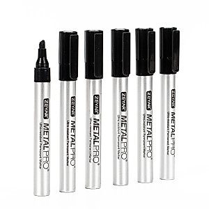 ZEYAR Permanent Markers, Chisel Tip Medium Point, Waterproof & Smear Proof ink, Aluminum Barrel Markers, Quick Drying (6 Black Color)