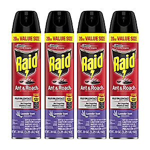 Raid Ant & Roach Killer Spray for Listed Bugs, Keeps Killing for Weeks, Lavender Scent, 20 oz (4 Cans)