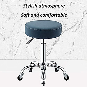 Rolling Swivel Stool Saddle Chair Stool on Wheel， Nail Stool with Gray PU Synthetic Leather Seat， Adjustable Height 45-55 cm， Supported Weight 160 Kg， Adjustable Swivel Rolling Stool for Massage Spa