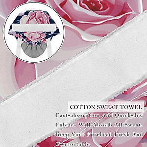 Mersov Pink Rose Flowers Working Cap with Button & Sweatband, 2 Packs Reusable Surgical Surgery Hats Ponytail Holder, Multi Color, Medium-3X-Large