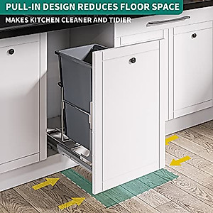 YITAHOME 37 Quart Pull-Out Trash Can Recycling Bin, Sliding Under Mount Kitchen Waste Garbage Container with Soft-Close Slides, Gray