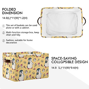 Cute Penguins Ice Cream Rectangular Storage Bin Basket with Handles - Organizer Bin for Toys, Books, Laundry Basket for Kids/Pets, Playroom