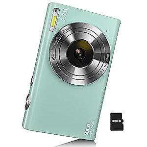 Digital Camera 2.7K 48MP Vlogging Camera, Auto Focus Digital Point and Shoot Camera with 32GB Memory Card,Time Lapse Digital Cameras for Kids Teenagers Students Boys Girls - Green