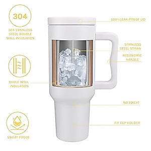 Towsnails 40 oz Tumbler with Handle and Straw Lid | Insulated Cup Reusable Stainless Steel Water Bottle Travel Mug Cupholder Friendly | Gifts for Women Men Him Her - White