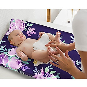 Girl Crib Sheet and Changing Pad Cover, Purple Flower Nursery Bedding, Flower Sheets for Baby Toddler Mattress