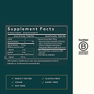 Gaia Herbs Adrenal Health Daily Support - with Ashwagandha, Holy Basil & Schisandra - Herbal Supplement to Help Maintain Healthy Energy and Stress Levels - 180 Liquid Phyto-Capsules (180 Count)