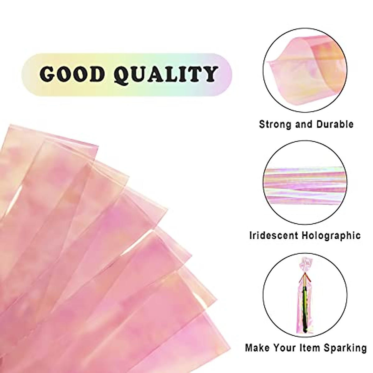 Yotelab Easter Iridescent Holographic Cellophane Treat Bags, 2x10 Inches Pretzel Bags with Ties, Pretzels Individual Bags, Prezetels Sticks Bags,100Pieces