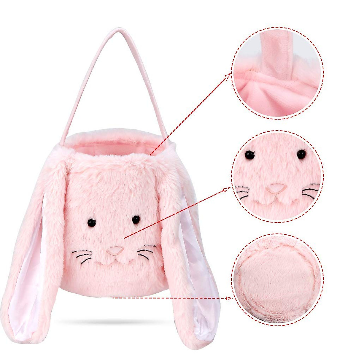 Easter Egg Hunting Basket,Plush Easter Bunny Basket,Long Ear Easter Buckets,Bunny Rabbit Easter Tote Bags for Easter Decorations Candy Gifts Storage(Pink)
