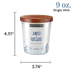 Essential Elements by Candle-lite Scented Candles Juniper & Rosewood Fragrance, One 9 oz. Single-Wick Aromatherapy Candle with 50 Hours of Burn Time, Off-White Color