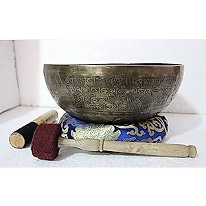 12" Om Mane Padme Hum Mantra Carved Singing Bowl for Meditation, Healing & Music Therapy - Tibetan Handmade Bowls From Nepal