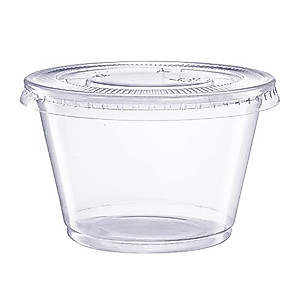Comfy Package [4 oz. - 50 Count Clear Disposable Plastic Portion Cups with Lids - Soufflé Cups, Jello Shot Cups With Lids, Clear Plastic Containers Perfect for salad Dressing and More