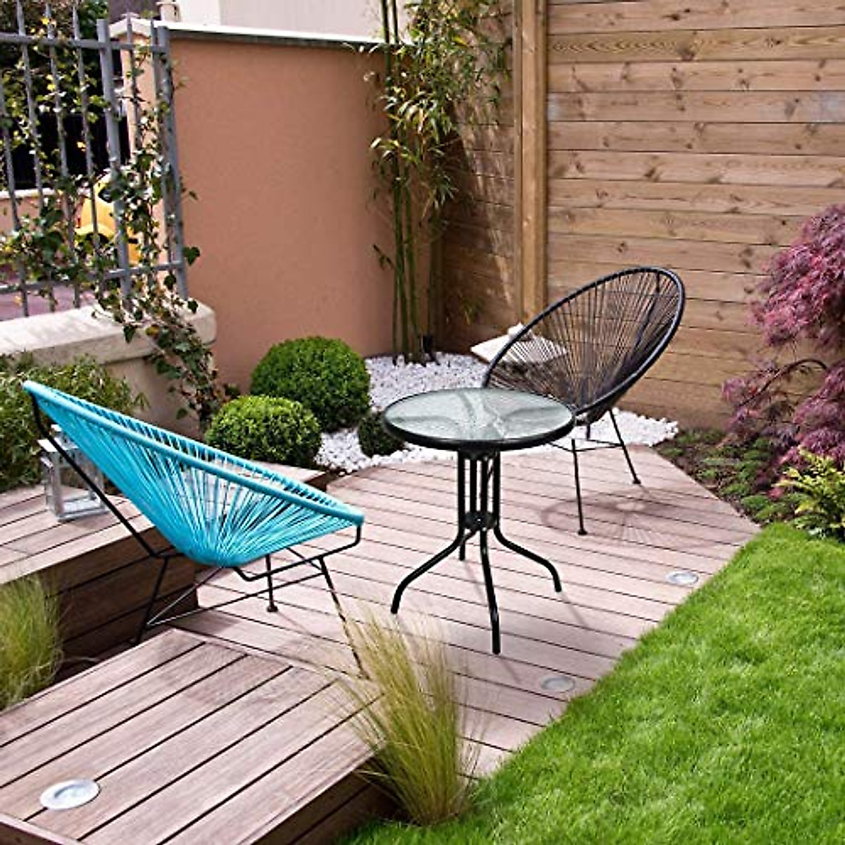 24" Patio Dining Table Round Bistro Table Outdoor Furniture Garden Table with Frame Tempered Glass Top for Backyard Lawn Balcony Pool, Brown