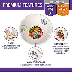 Portion Perfection Measuring Bowls, PORCELAIN, Set of 2 Portion Control Bowls for Weight Loss, Accurate Bowl Does the Measuring For You - No Cups Required, Weight Control & Bariatric Surgery Must Have