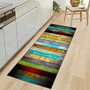 OPLJ Kitchen Mat Bedroom Entrance Doormat Wood Grain Home Hallway Floor Decoration Living Room Carpet Bathroom Anti-Slip Rug A6 60x180cm