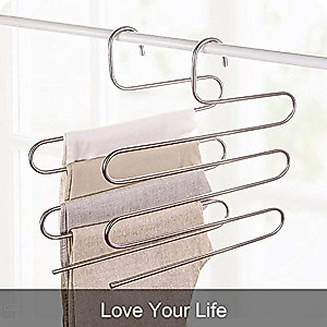 devesanter Pants Hangers Non-Slip S-Shape Trousers Hangers Stainless Steel Clothes Hangers Closet Storage Organizer for Pants Jeans Scarf (4 Pack with 10 Clips)