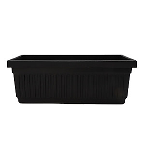 The HC Companies 18 Inch Venetian Rectangular Window Planter Box - Lightweight Plastic Indoor Outdoor Plant Pot with Drainage for Windowsill, Herbs, Flowers, Black