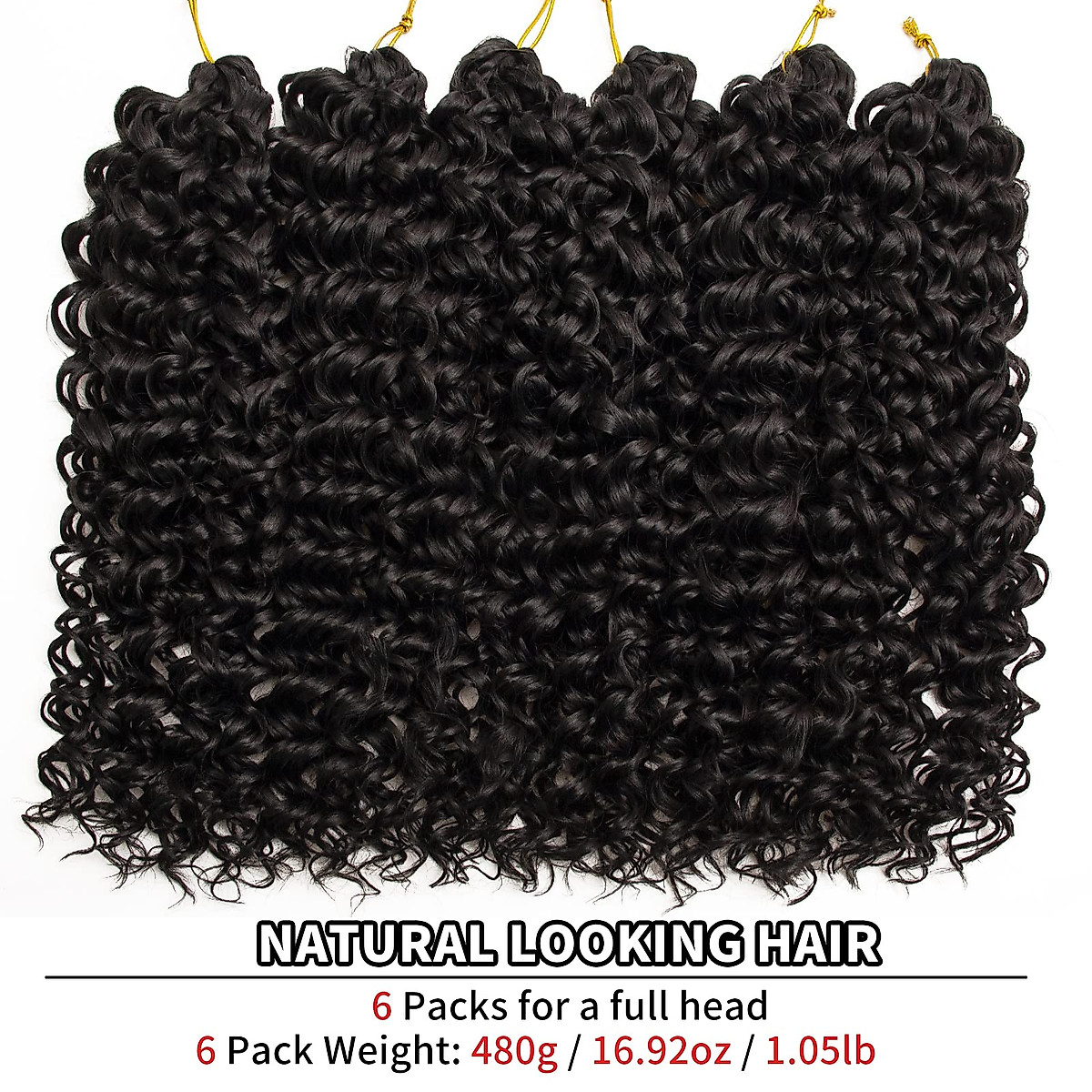 GoGo Curl Curly Crochet Hair for Women Water Wave Crochet Hair Deep Wave Braiding Hair Bohemian Crochet Braids Synthetic Hair Extensions (18 inch(Pack of 6), 1B Natural Black)