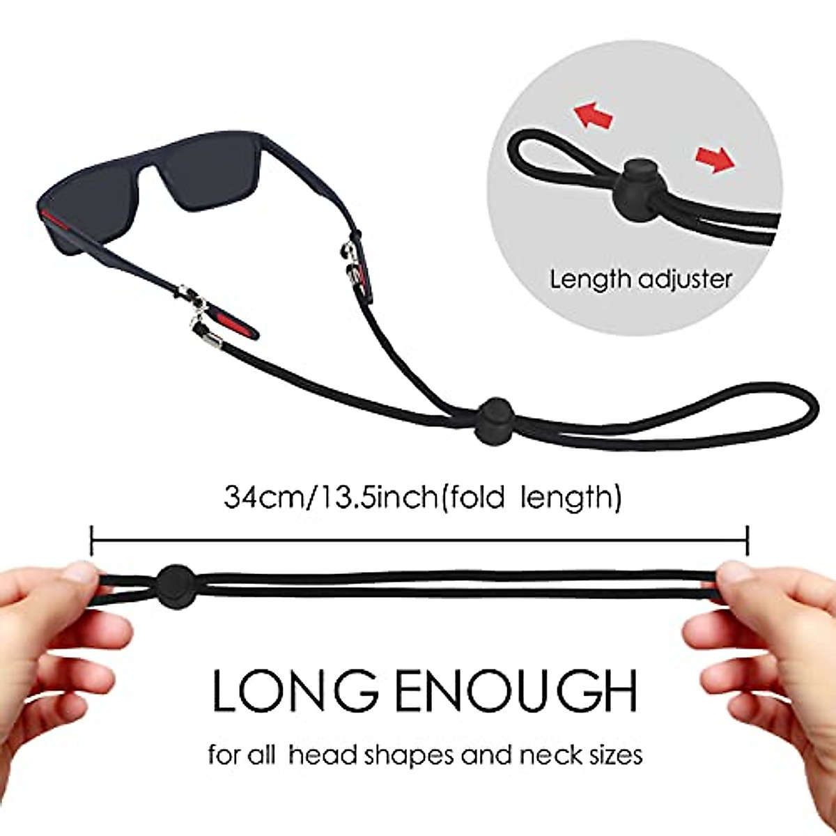 FYY Eye Glasses String Strap & Face Mask Lanyard Universal Sport Sunglasses Strap for Men Women, Anti-slip Eyeglasses Strap, Adjustable Eyewear Retainers Cord Chains Lanyards, Set of 6 Pack - Black
