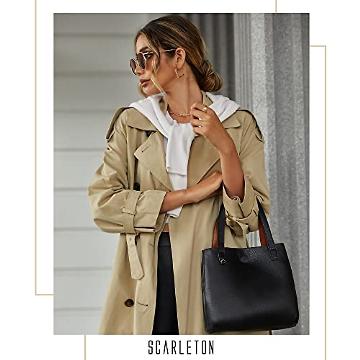Scarleton Leather Tote Bag for Women, Womens Purses and Handbags, Reversible Tote Bags for Women, Purses for Women, H184220192501 - Camel/Brown