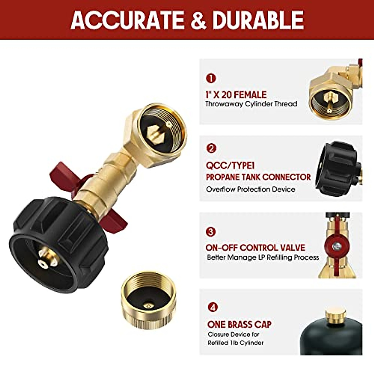 PatioGem Pros 6 Feet Propane Hose Adapter 1lb to 20lb, Propane Tank Adapter & Propane Refill Adapter for 1 lb. Tanks