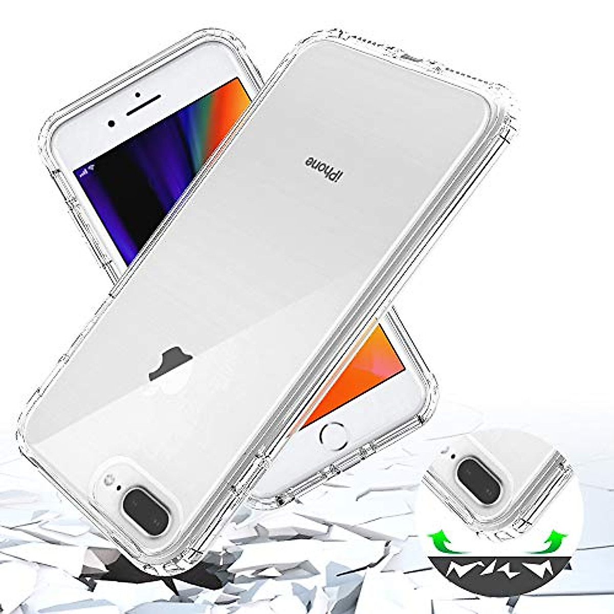Misscase iPhone 8 Plus Case,iPhone 7 Plus Clear Case,[Tempered Glass Screen Protector] Full Body Protective Shockproof Hard Plastic & Soft TPU Case for iPhone 8/7/6 Plus (5.5 inch) Clear