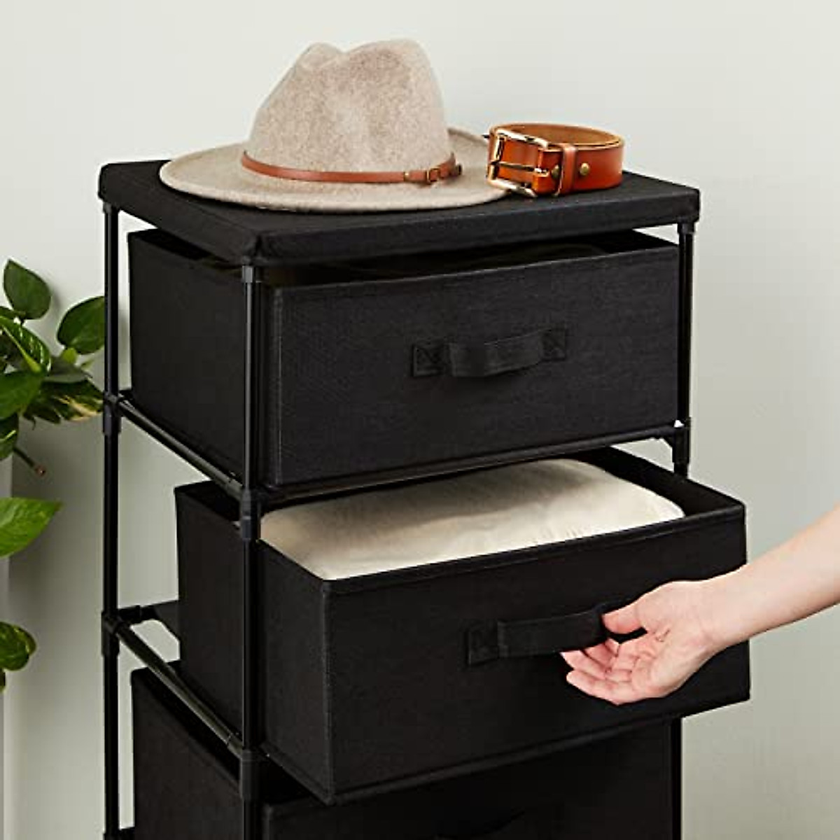 Juvale Black 4 Drawer Dresser, Fabric Clothes Storage Stand for Bedroom, Nursery, Closet Organizer Unit (16.5 x 13 in)