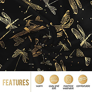 Levens Dragonfly Blanket Gifts for Boys Girls Women Decor for Home Bedroom Living Room Lounge Sofa, Soft Fluffy Smooth Lightweight Throw Blankets Gold Black 50"x60"