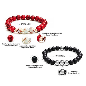 Scouts Preppers Luxury 2pack red&black Beaded Bracelet - Onyx & Hematite PLUS Red Natural Stone Beaded Bracelet - Meaningful Unisex Design Beads for Men Women Xmas Gift, Black,Turquoise