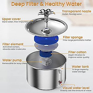 PtPMPUS Cat Water Fountain Stainless Steel Pet Fountain 2L/67oz Dog Water Bowl Dispenser Automatic Water Dispenser for Dogs Ultra-Quiet Water Fountain for Cats Inside