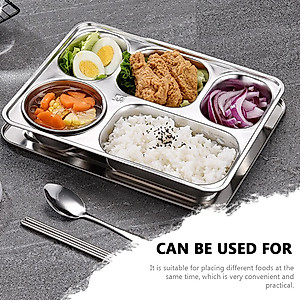 Tofficu Portion Control Divided Bento Box: Stainless Steel Diet Plates Dinner Tray with Lid Food Separator Dish Food Control Tray for Kids Adult Dessert Lunch Pasta Sauce