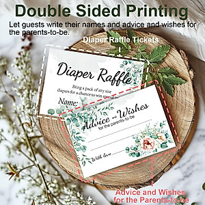 50 Pcs Greenery Diaper Raffle Card Box for Baby Shower, Diaper Raffle Tickets with Advice and Wishes for the Parents-to-be, Baby Shower Card Box Party Decorations, Party Favors Decorations Supplies