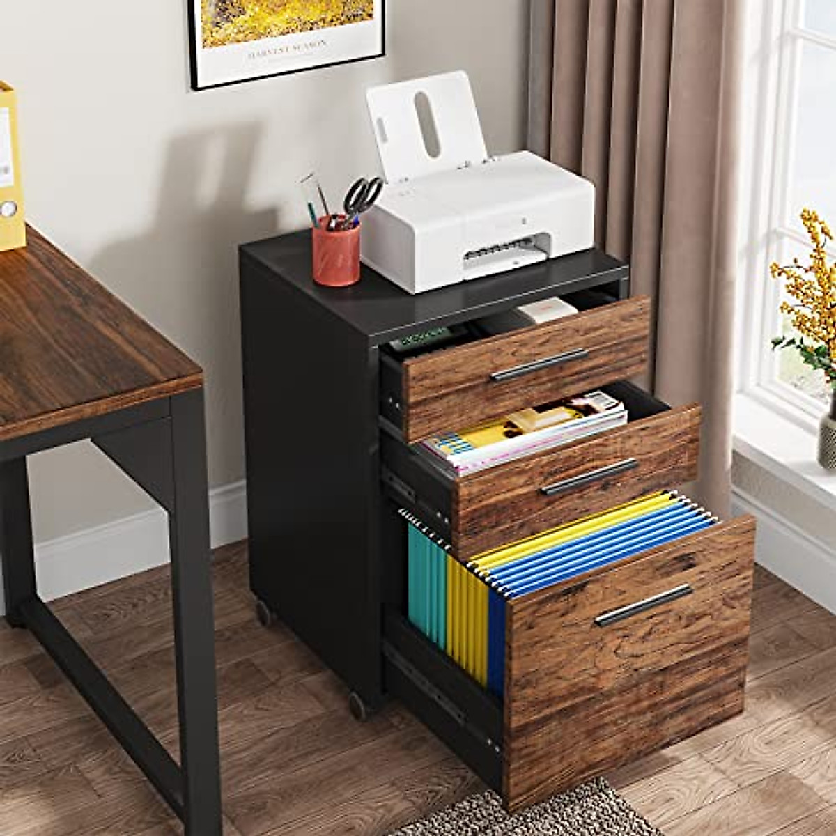 Tribesigns 63" L-Shaped Computer Desk with Mobile File Cabinet, Large Executive Office Desk with 3-Drawer Vertical Filing Cabinet, Business Furniture Sets for Home Office
